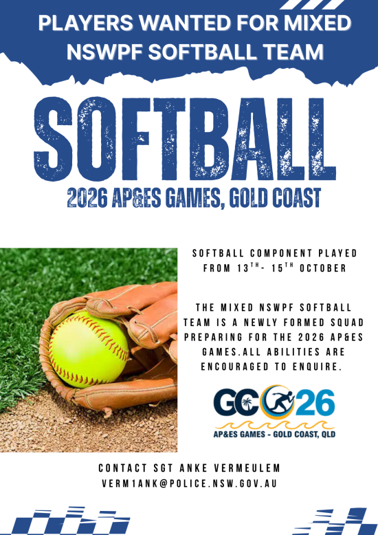 SOFTBALL PLAYERS WANTED- 2026 AP&ES Games | NSW Police Council of Sport